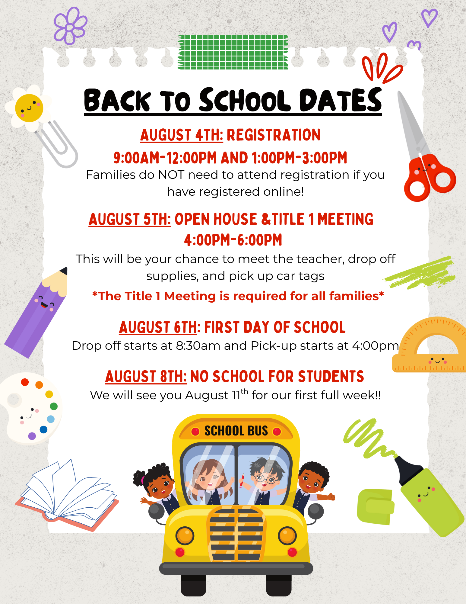 Back to School Dates – Spring Creek Elementary